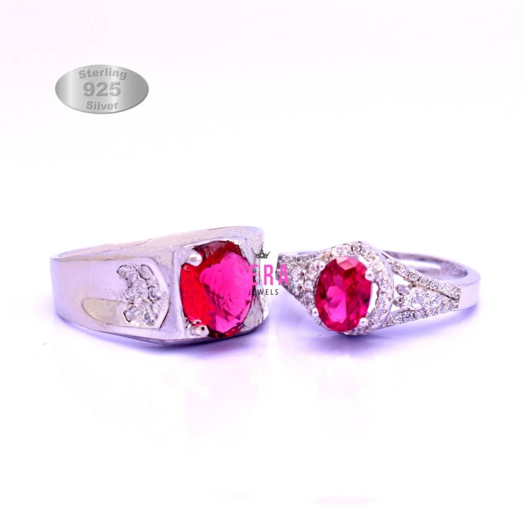 Sera 925 Genuine Silver Ruby Zircon Couple Ring CR13