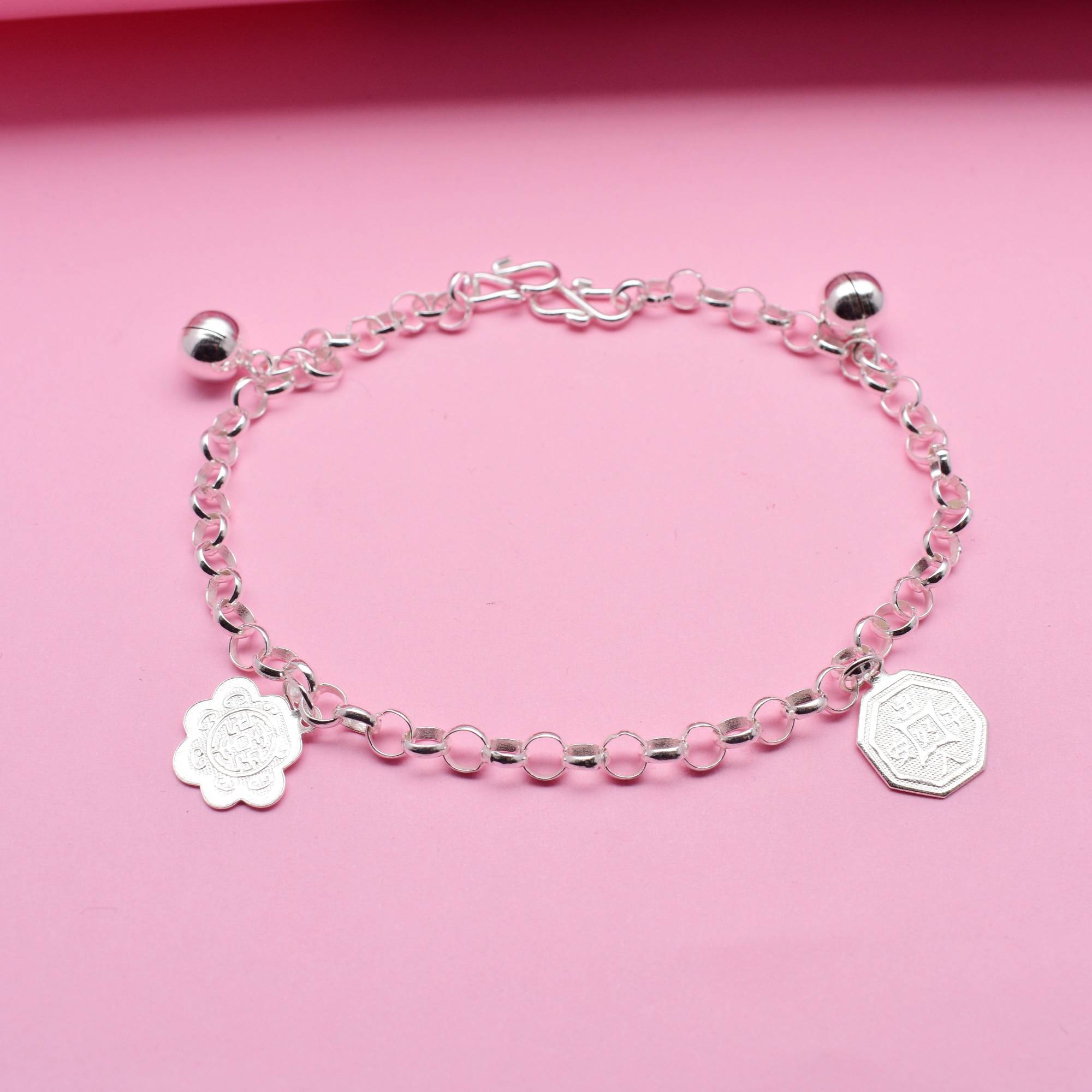 Sera 925 Sterling Silver Eight Treasures Charm Kid Baby Bracelet
