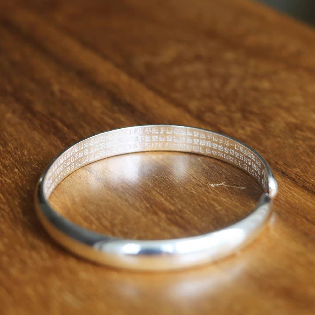 Pure 999 Silver Women Bangle Scripture Chinese Religious Jewelry