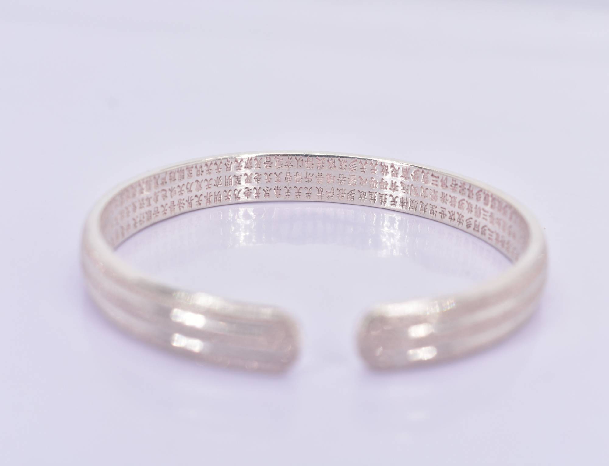 Pure 999 Silver Women Bangle Scripture Chinese Religious Jewelry