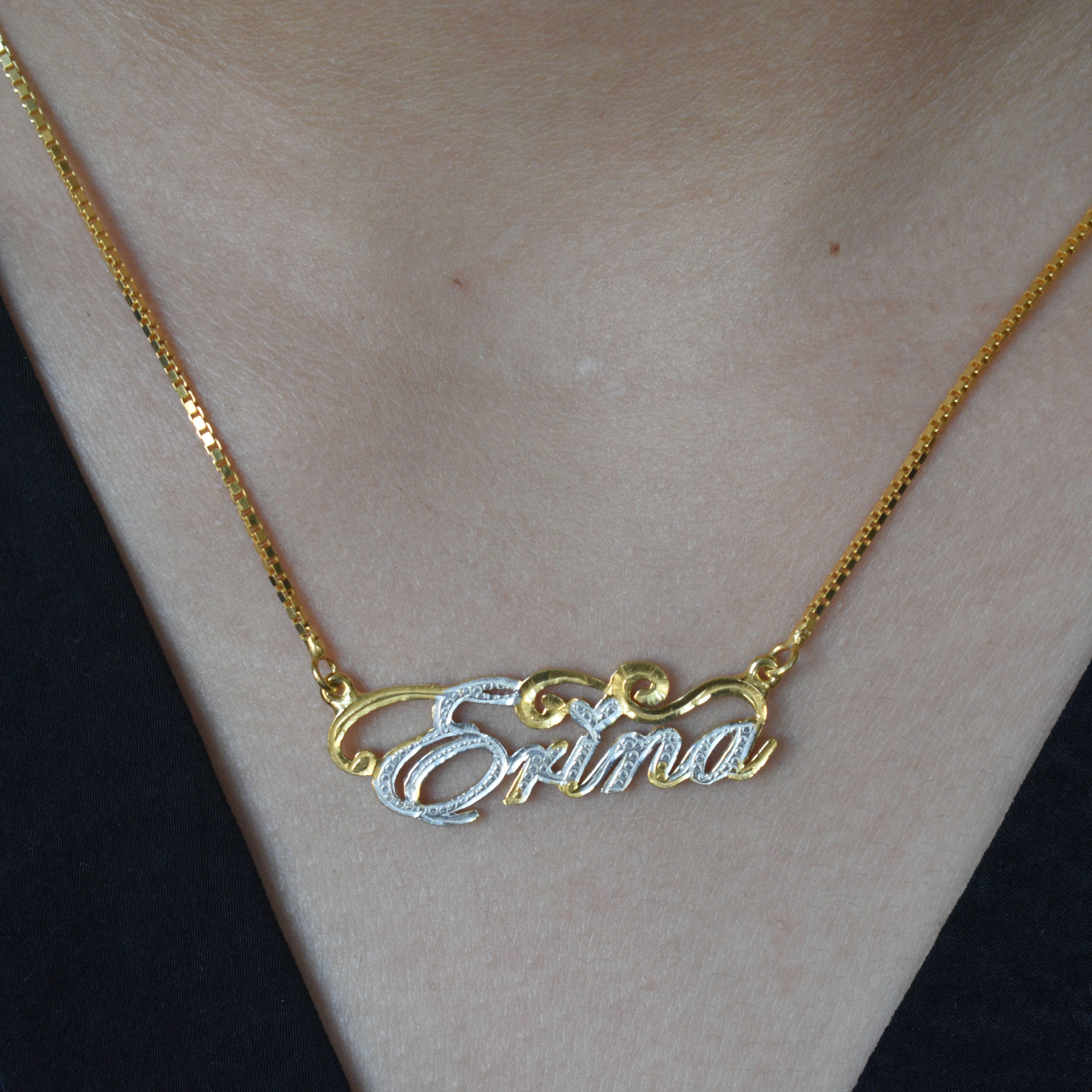 Sera 925 Silver Handmade Filigree Fashion Gold Plated Name Necklace