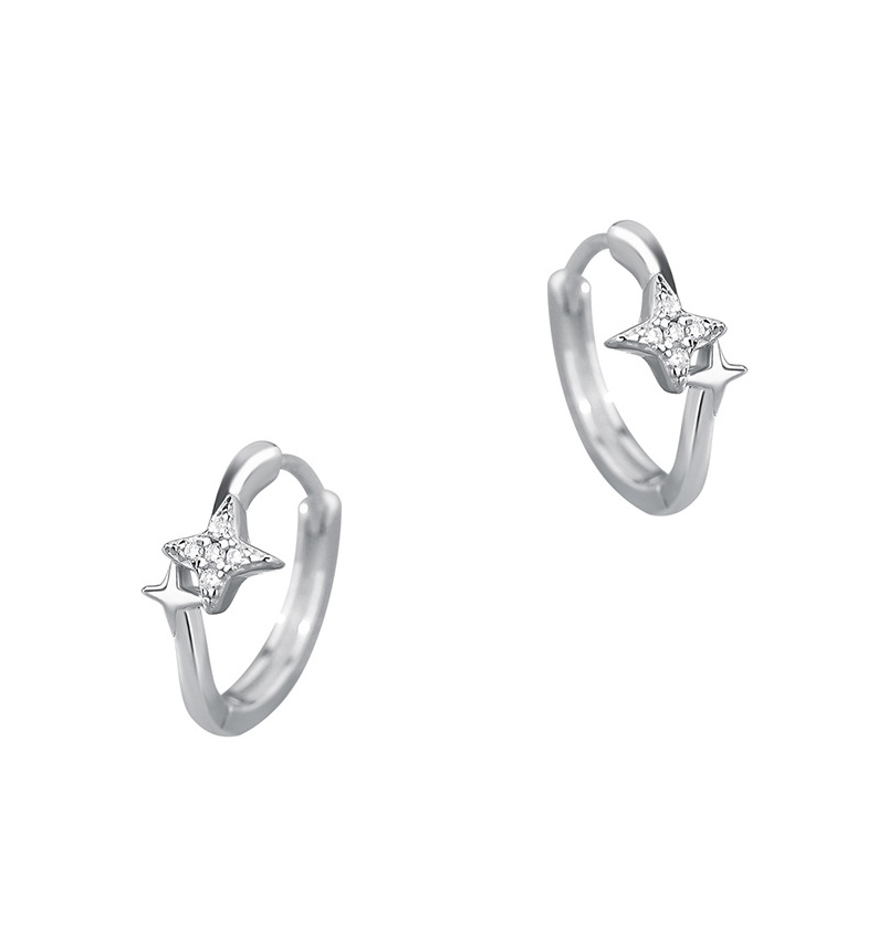 SERA 925 Sterling Silver Hoop Clip With Double Star Ladies Earrings ER073